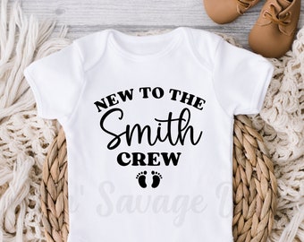 Baby Announcement Onesie®, Personalized Last Name New to the Crew Onesie® Coming Home Baby ...