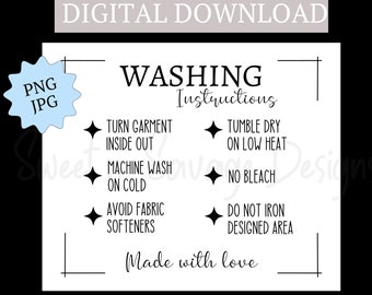 Printable Washing Instruction Cards for Shirts, Print Cut PNG File ...