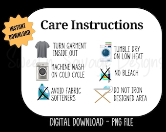 Printable Washing Instruction Cards for Shirts, Print Cut PNG File ...