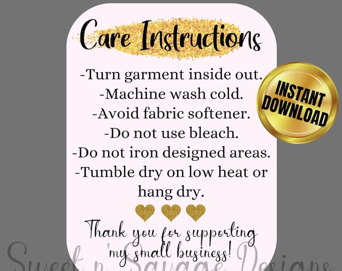 READY to PRINT Shirt Care Instructions, Care Cards, T-shirt Care Card ...