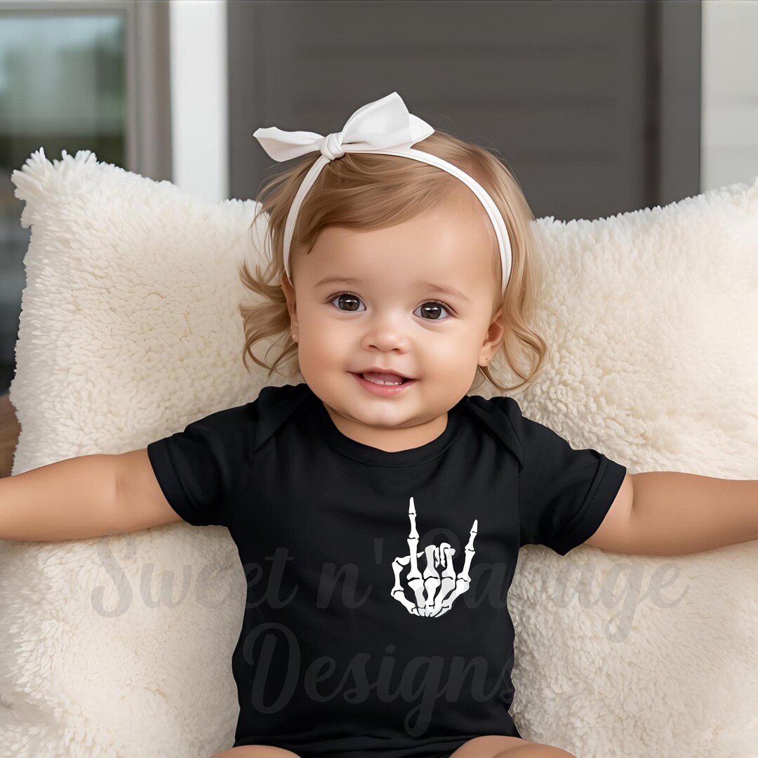Rock on Onesie® | Skeleton Hand Onesies® | Emo Goth Baby Shower Gifts ...