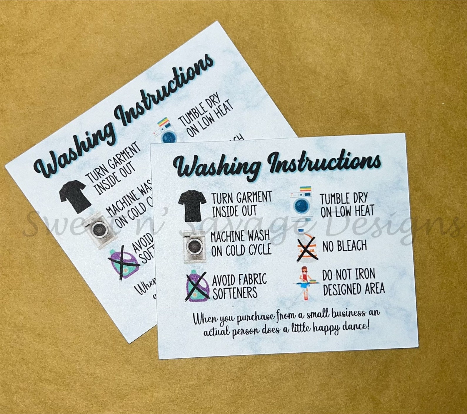 Printable Washing Instruction Cards for Shirts Print Cut PNG - Etsy