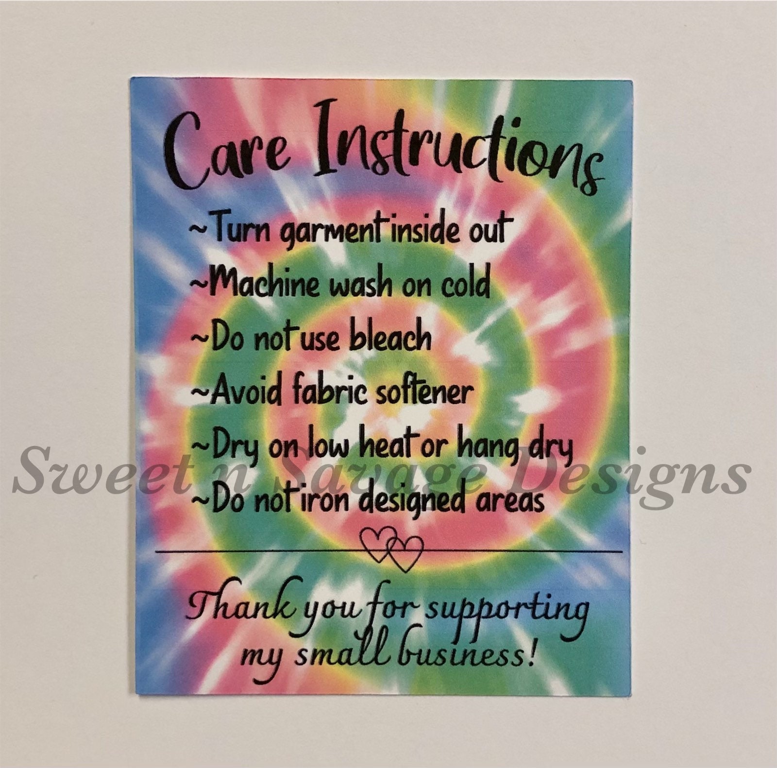 READY To PRINT Shirt Care Instructions Tie Dye Care Cards Etsy UK