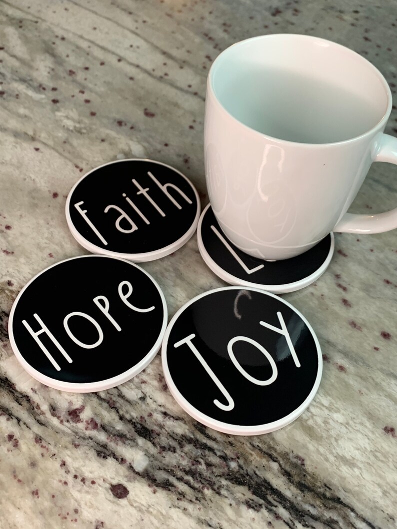 Faith, Hope, Love, and Joy Coaster Set, Infusible Ink Coasters, Set of ...