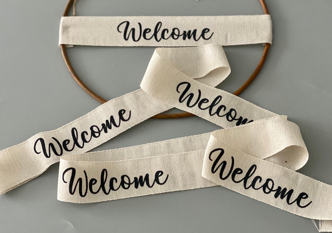 Welcome Ribbon, Ribbon for Metal Hoop, Gift Ribbon With Print, Natural ...