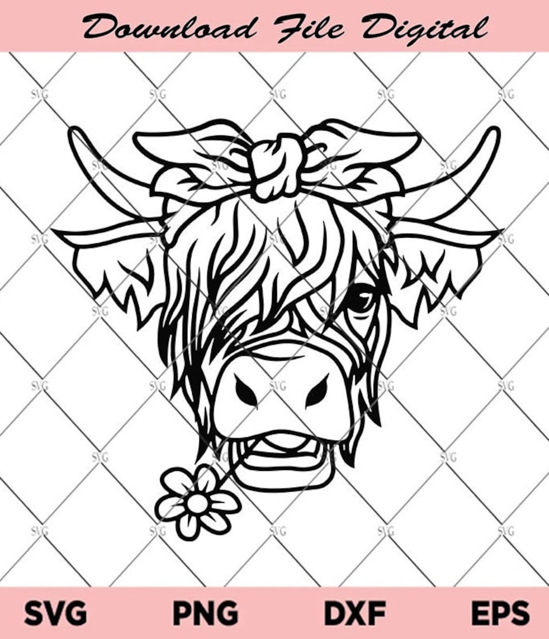 Highland Cow Bandana SVG, Cow With Flower Crown SVG, Highland Heifer ...
