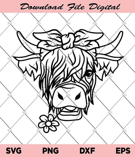 Highland Cow Bandana SVG Cow With Flower Crown SVG Highland - Etsy