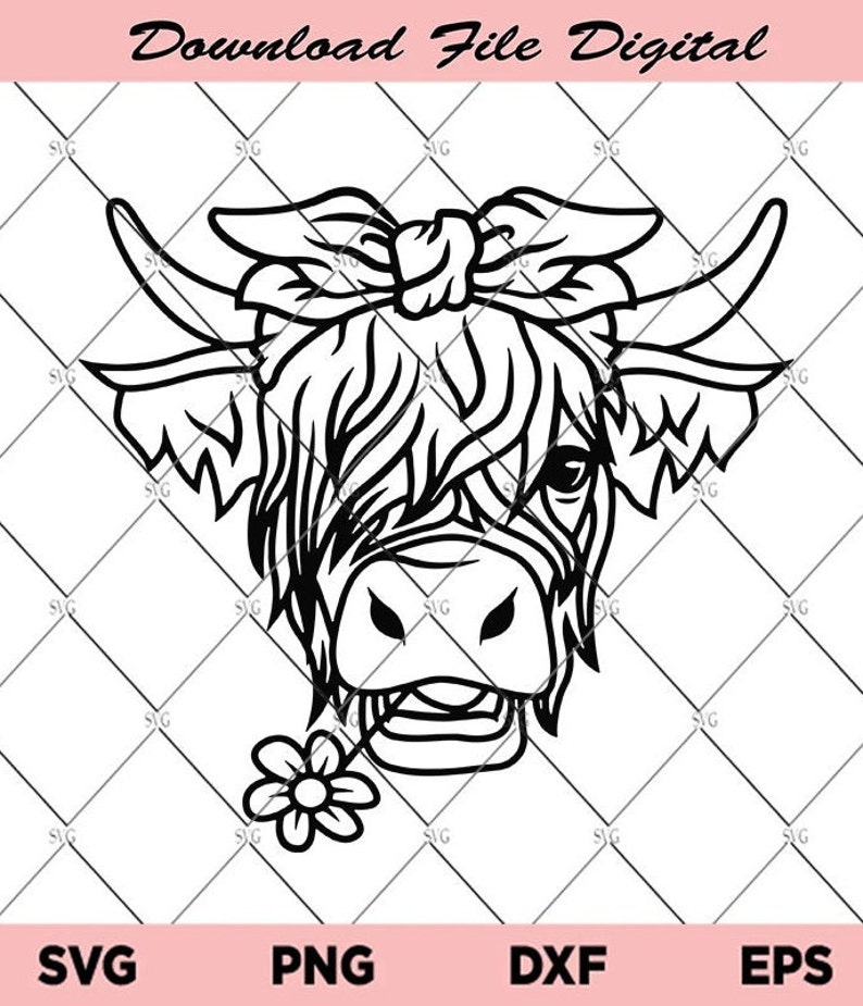 Highland Cow Bandana SVG, Cow With Flower Crown SVG, Highland Heifer ...