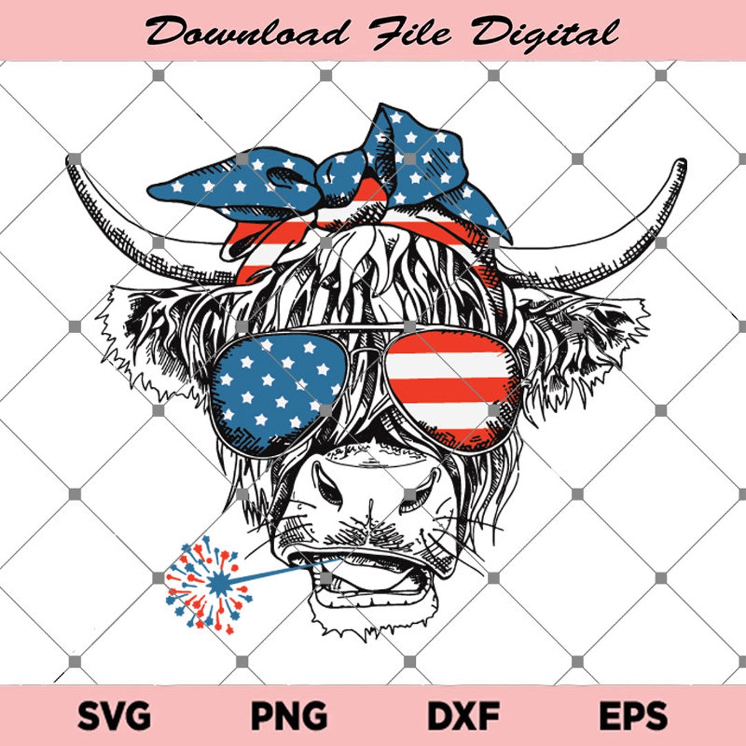 Cow July 4th America Svg, Highland Cow Svg, 4th of July Svg, Cow Svg ...