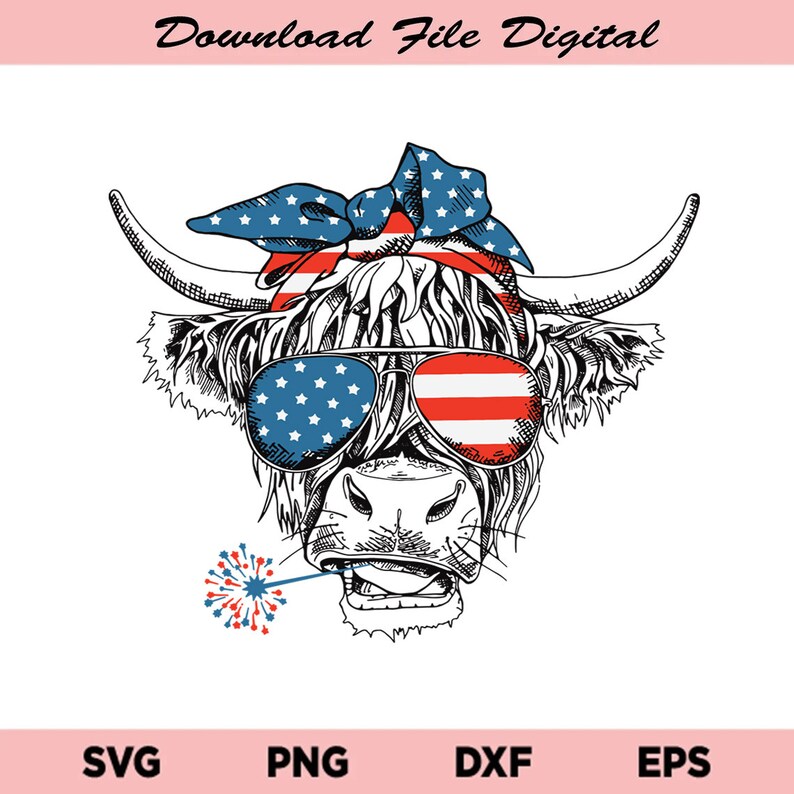 Cow July 4th America Svg Highland Cow Svg 4th of July Svg - Etsy