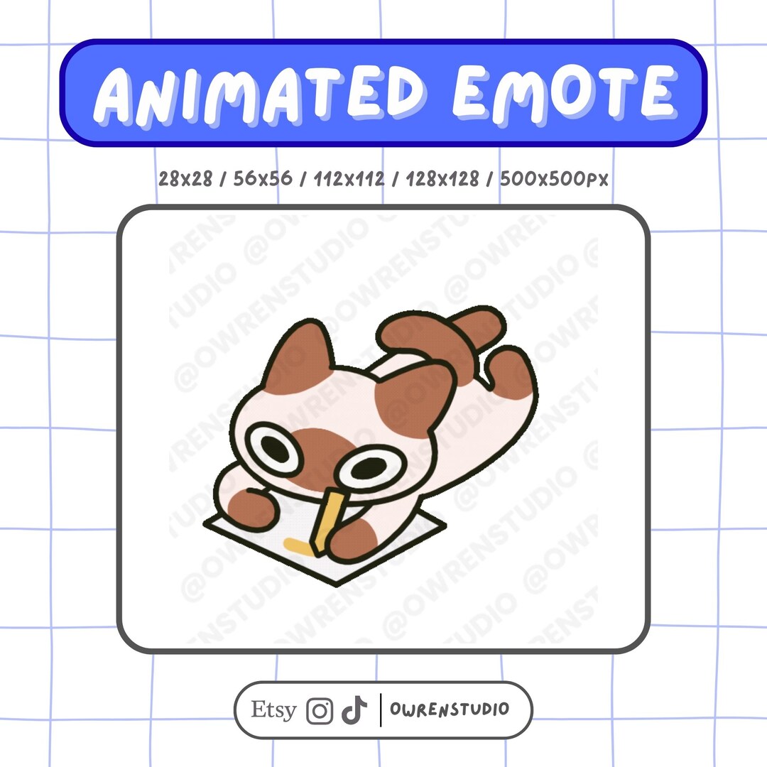 Animated Emote Drawing Cat, Kawaii Cream Brown Siamese, Lying Down ...