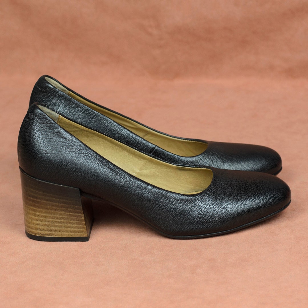 Alberto Fermani Black Leather Pumps Ombre Chunky Block Stacked Heel ...