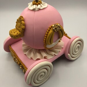 Fondant Princess Carriage Cake Topper – Pink and Gold Party Decoration ...