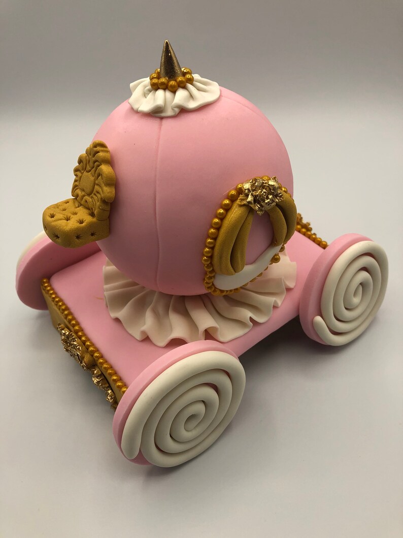 Fondant Princess Carriage Cake Topper – Pink and Gold Party Decoration ...
