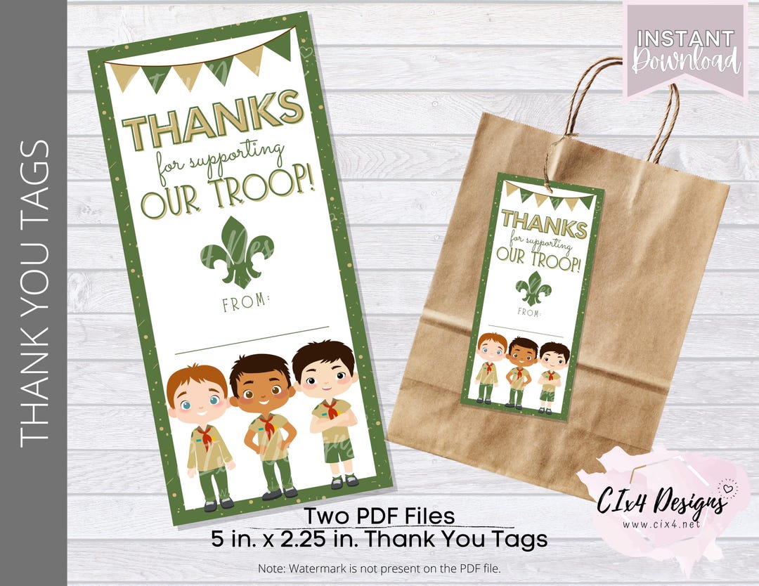 Troop | Scout | Thank You Tags | Vertical | Printable | ---INSTANT ...