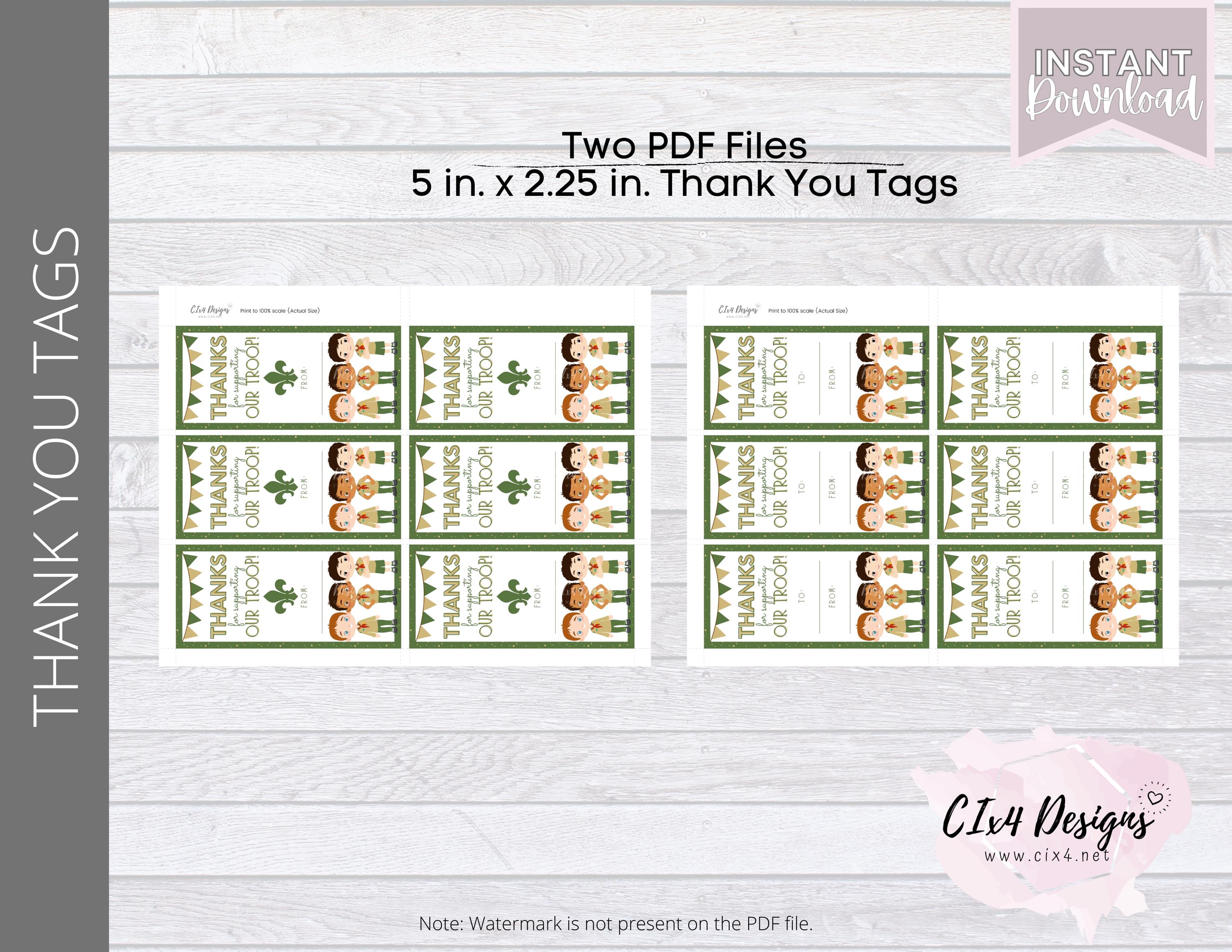 Troop | Scout | Thank You Tags | Vertical | Printable | ---INSTANT ...