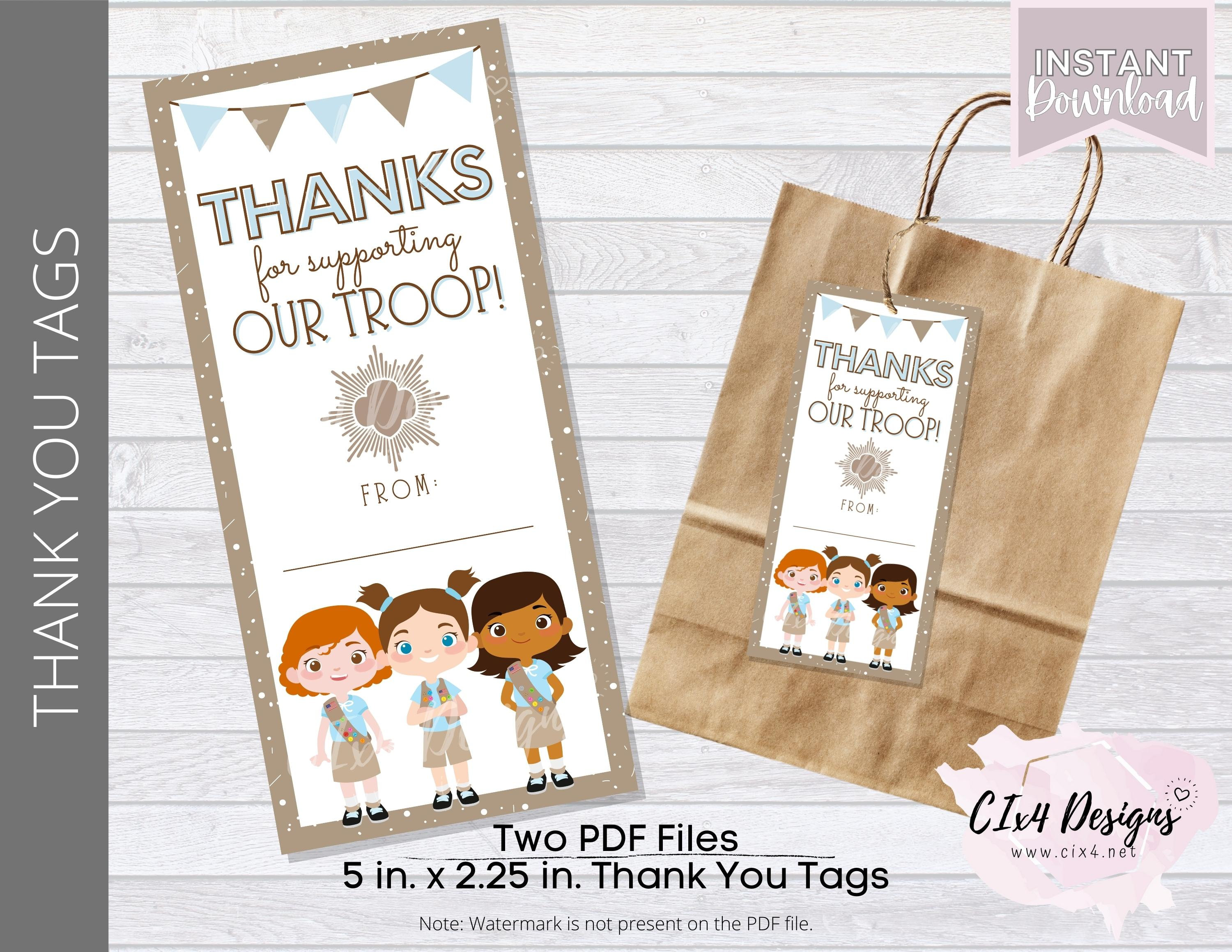 Scouts | Thank You Tags | Cadettes | Vertical | Printable | NOT ...