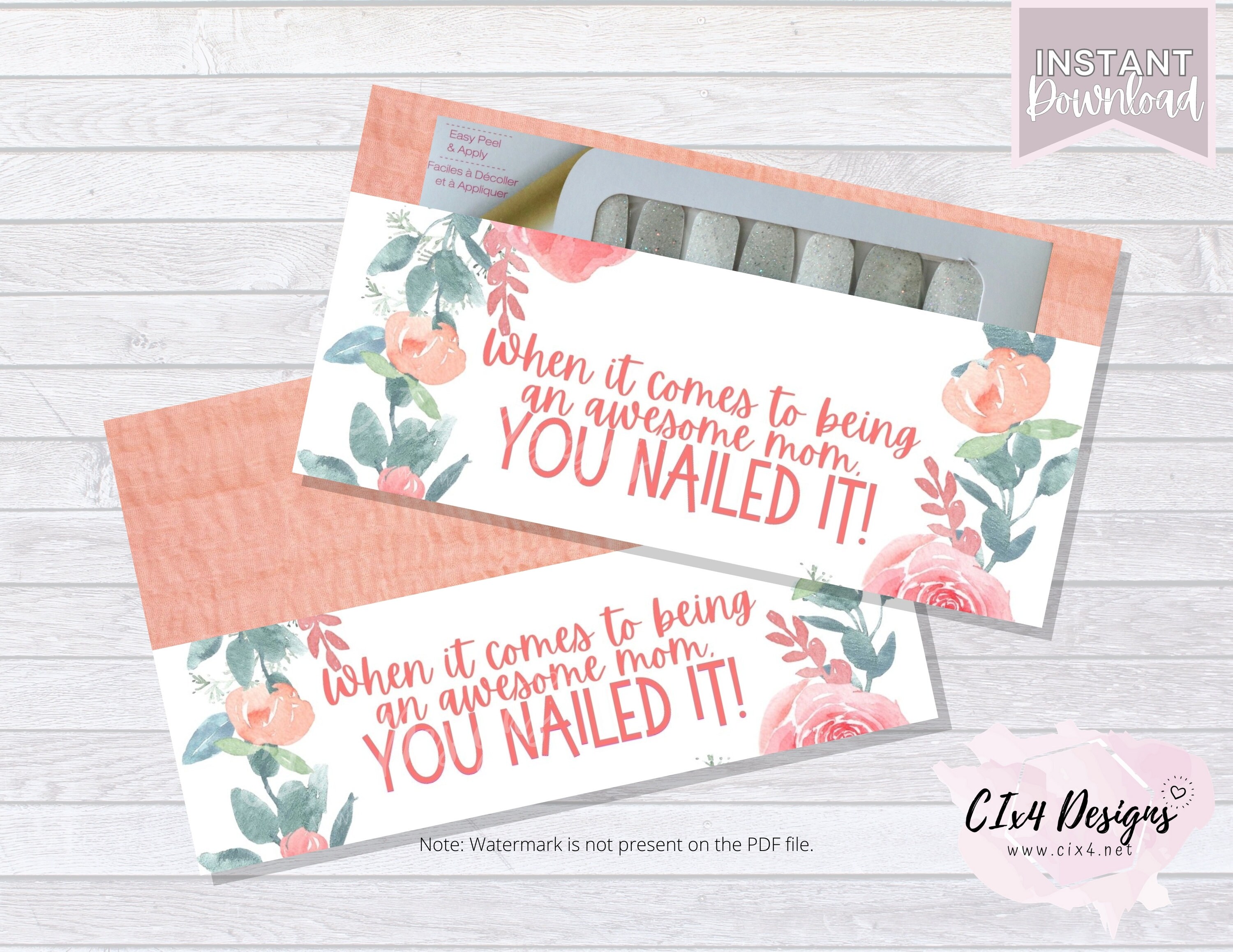 Mom | Nailed It | Peach Floral | Gift Envelope for Nail Polish Strips ...