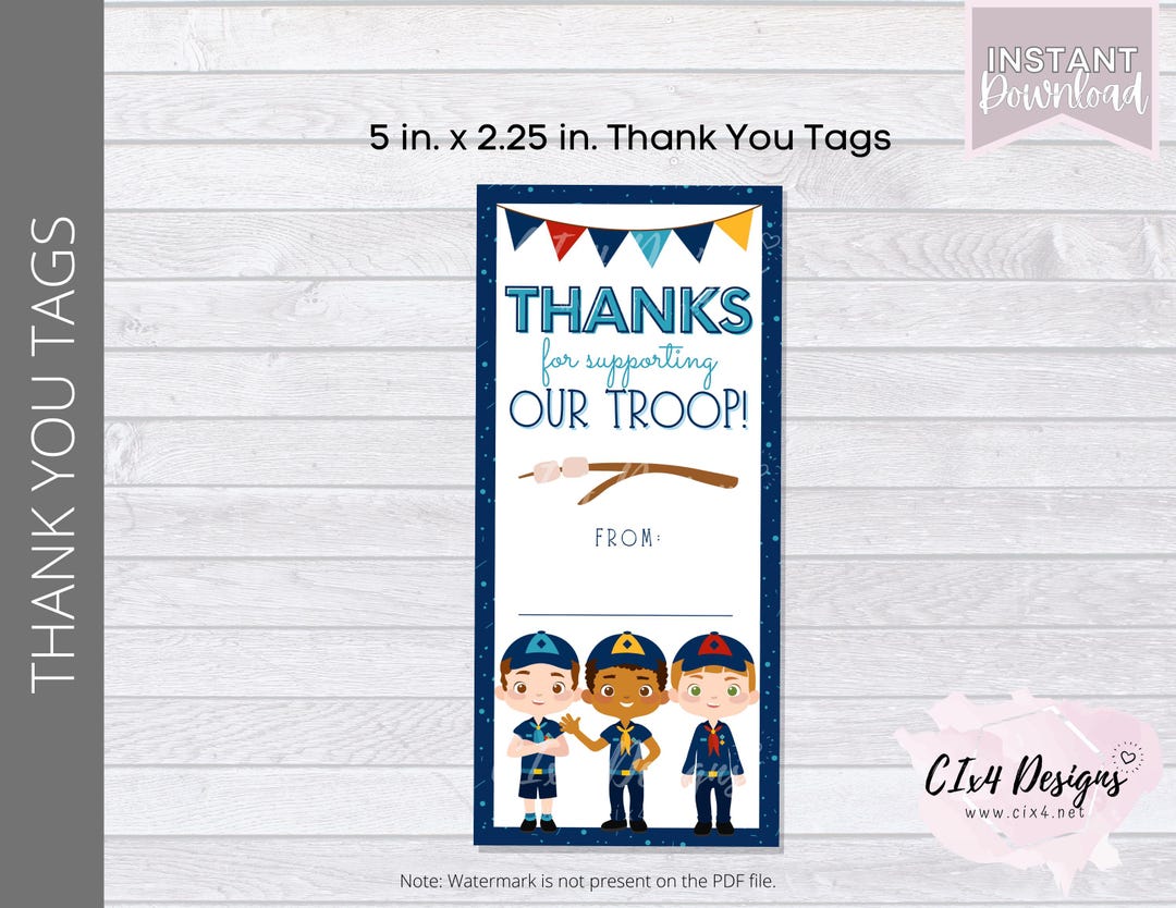 Troop | Scout | Thank You Tags | Vertical | Printable | ---INSTANT ...
