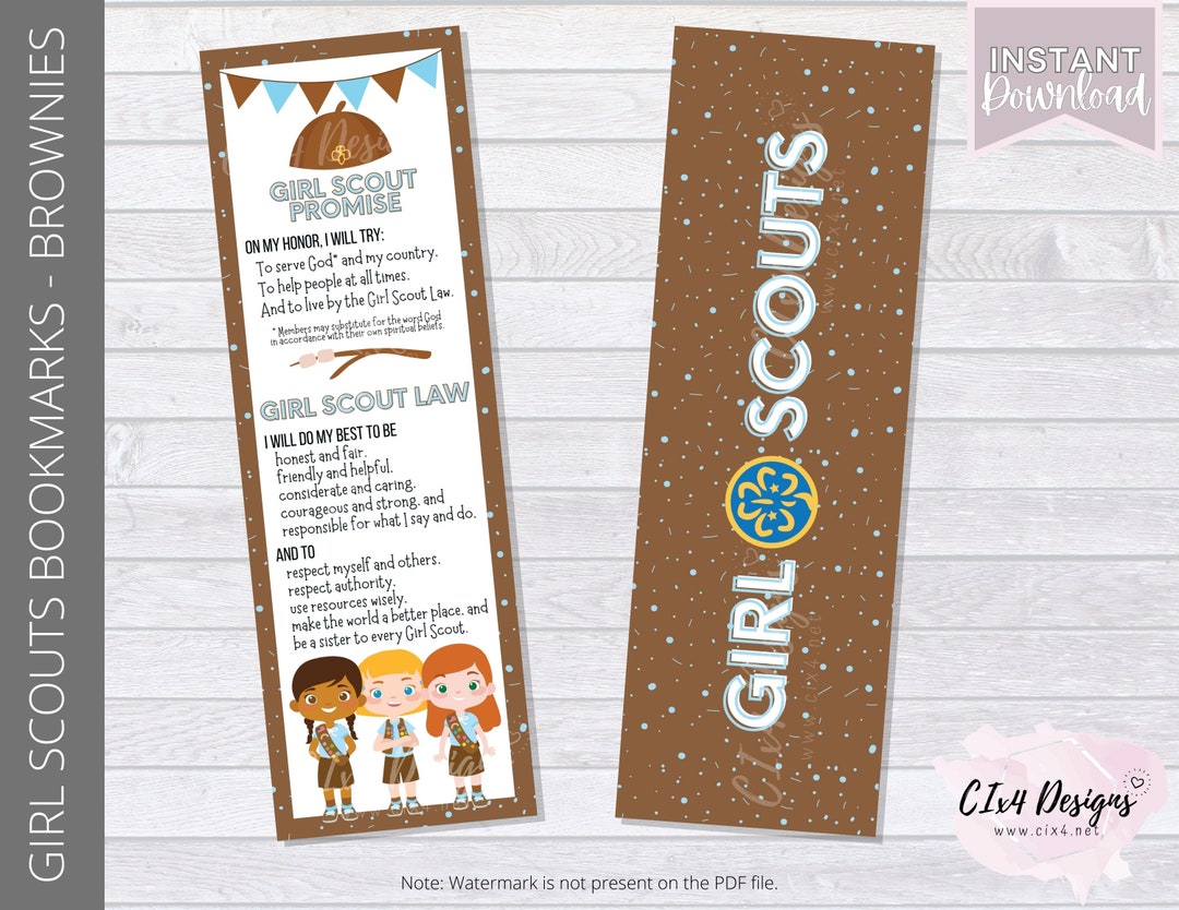 Girl Scouts Bookmarks Brownies Printable Law Promise Instant Digital