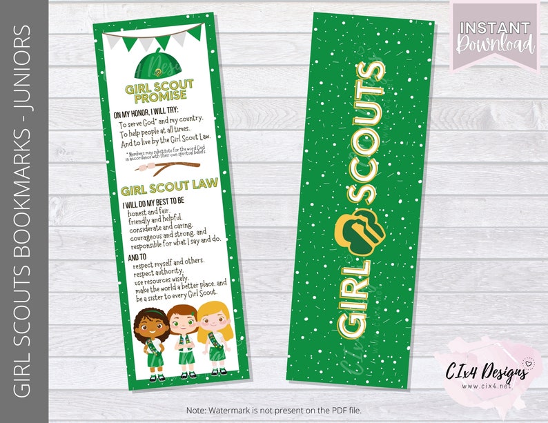 Girl Scouts Bookmarks Juniors Printable Law Promise | Etsy