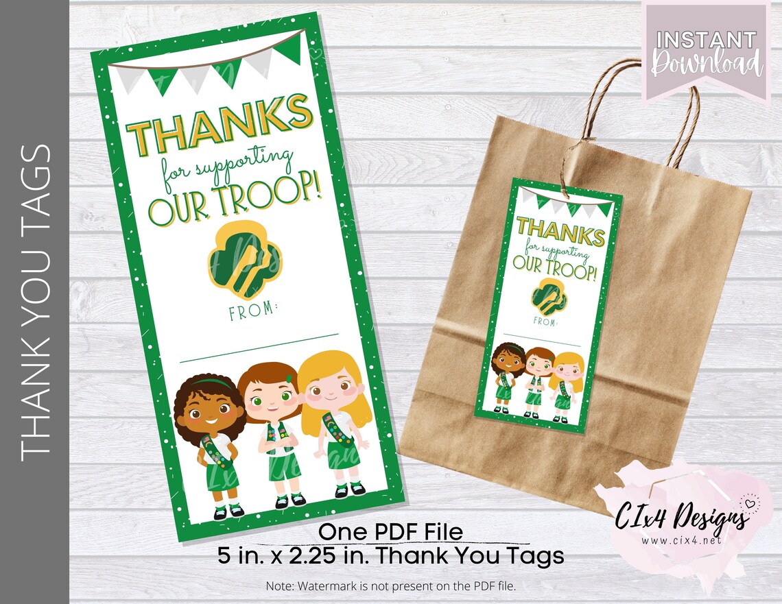 Girl Scouts Thank You Tags Juniors Vertical Printable | Etsy