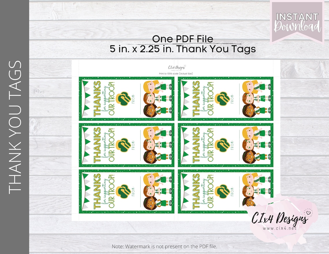 Girl Scouts Thank You Tags Juniors Vertical Printable | Etsy