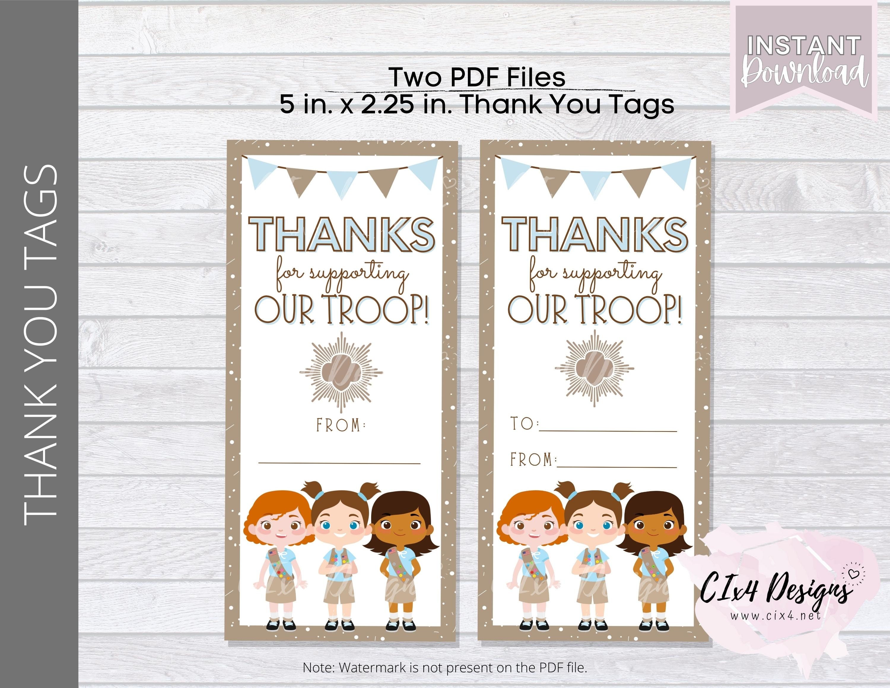 Scouts | Thank You Tags | Cadettes | Vertical | Printable | NOT ...