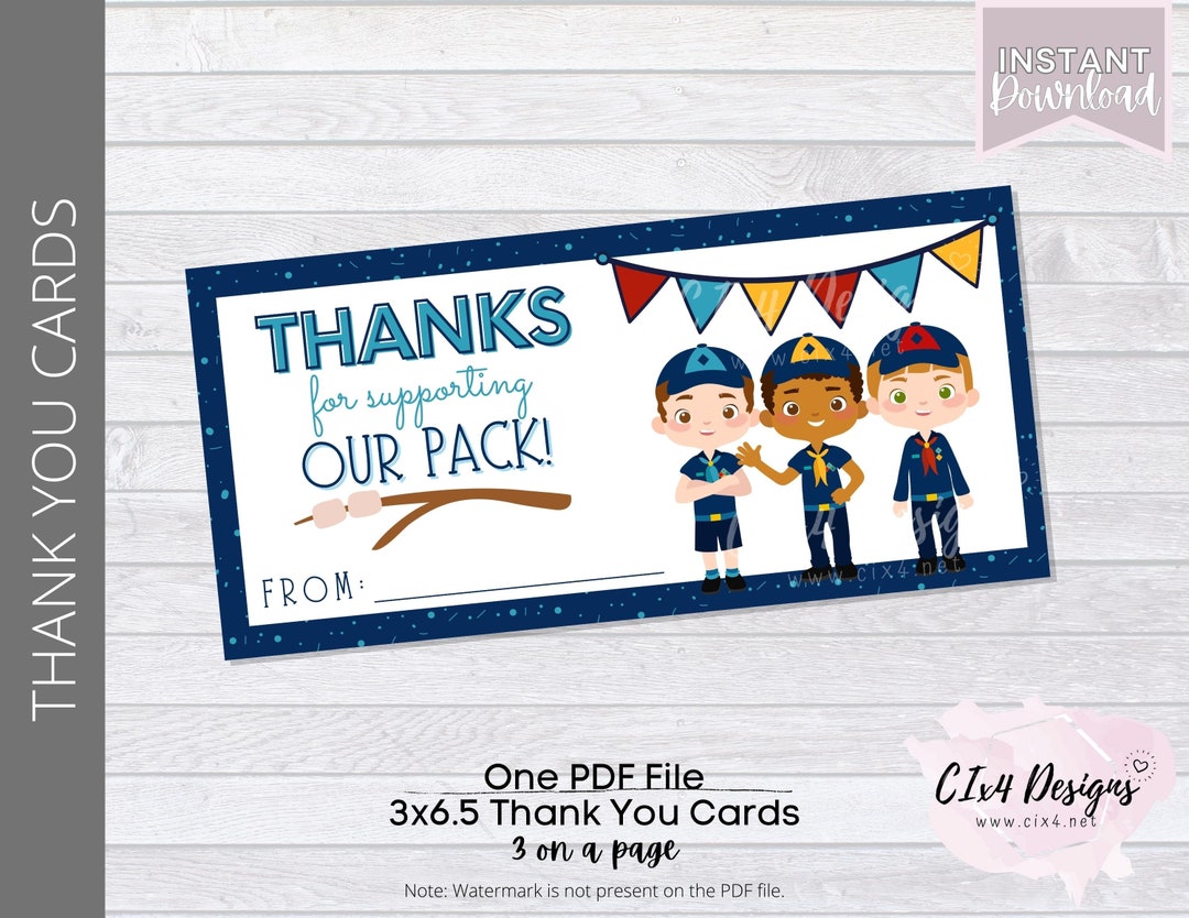 Scouts Thank You Cards 3x6.5 Option 1 INSTANT Digital Download - Etsy