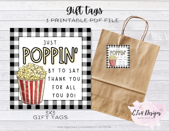 Popcorn Thank You Gift Tag Just POPPIN' by Co-worker - Etsy
