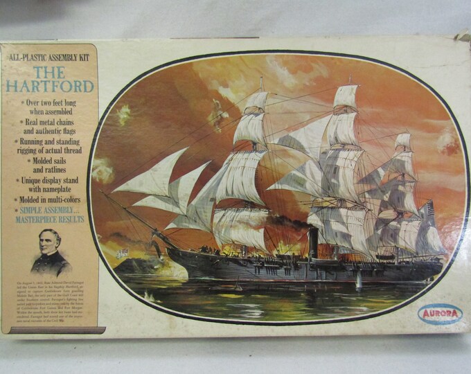 Vintage 1966 Aurora Plastics the Hartford Civil War Ship Model Kit ...