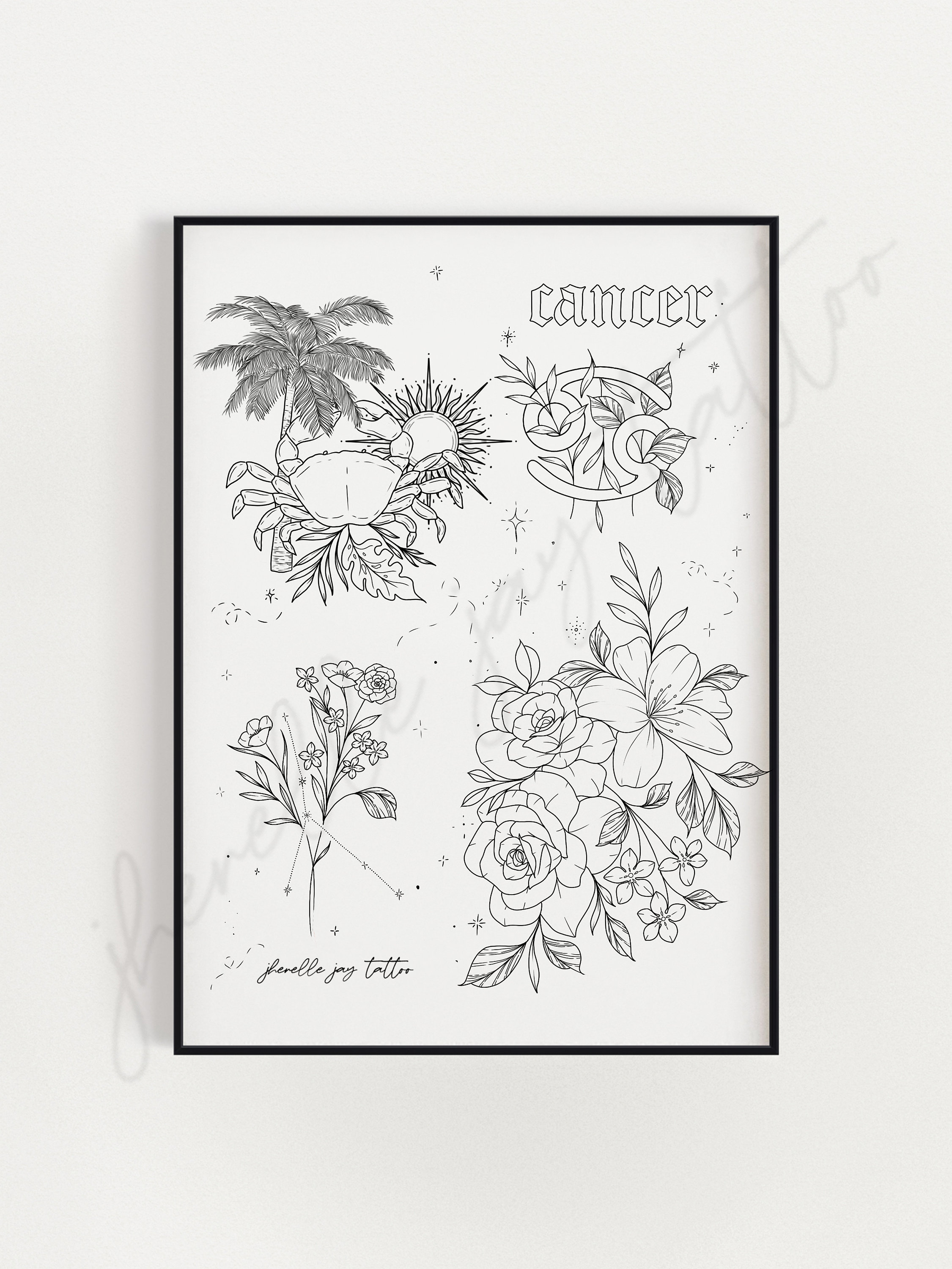 CANCER - Astrology Tattoo Flash Sheet Print - Digital Download Adult ...
