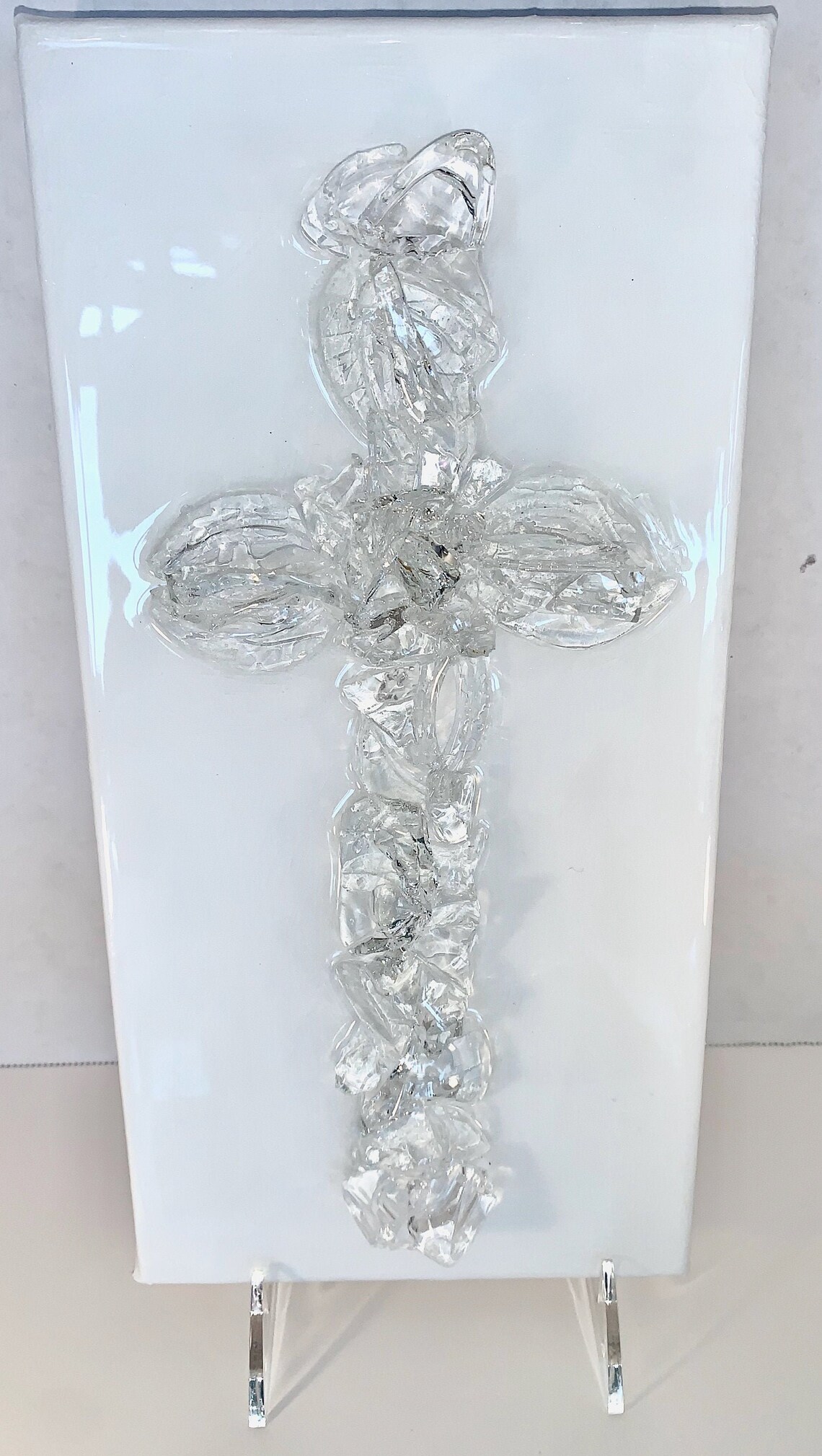 Glass Cross on canvas cross art cross wall hanging broken | Etsy