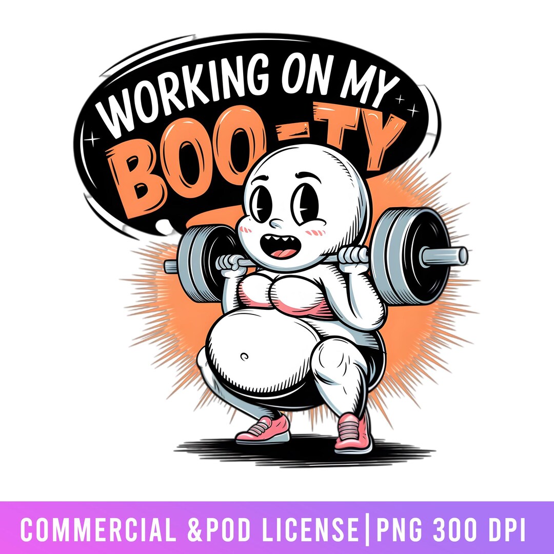 Fat Cute Ghost Working on My Boo-ty Retro Halloween PNG Funny Halloween ...
