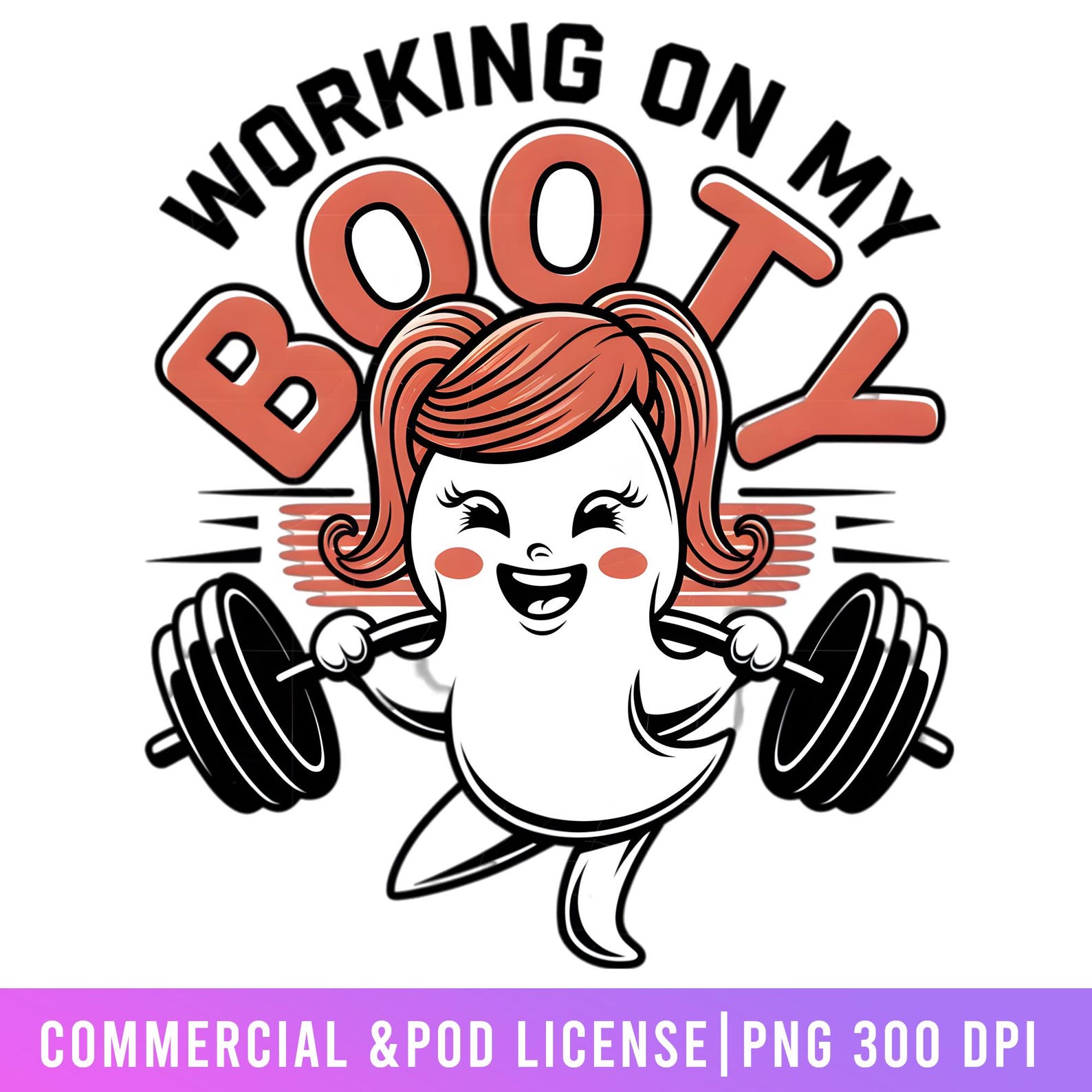 Red Haired Cute Ghost Working Out on My Boo-ty Retro Halloween PNG ...