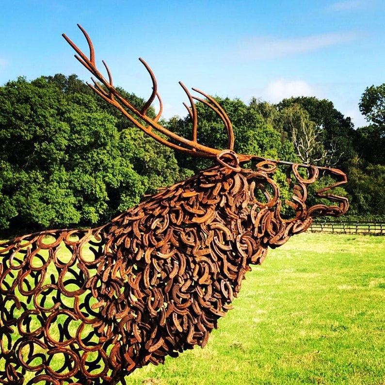 Large Upcycled Horseshoe Bellowing Stag Garden Outdoor Sculpture Garden ...