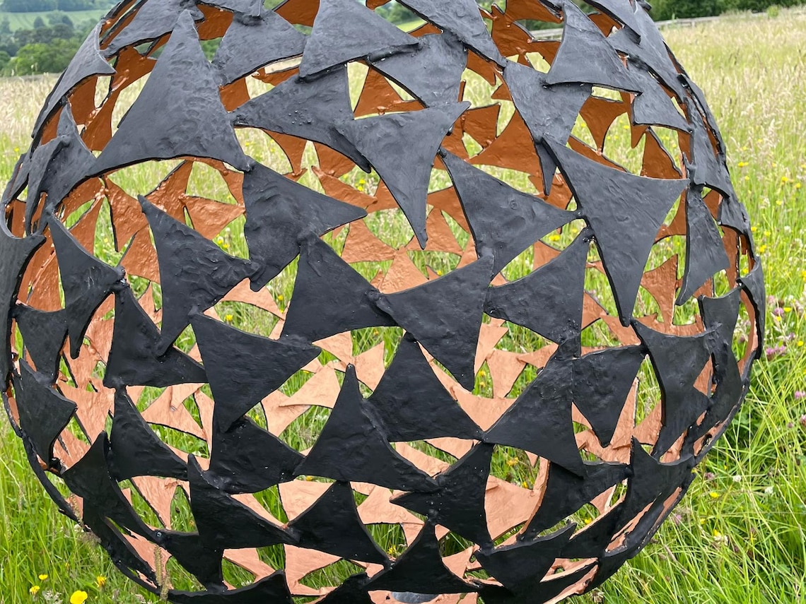 Handmade Metal Garden Lighting Sphere Sculpture - Matte Black & Copper ...