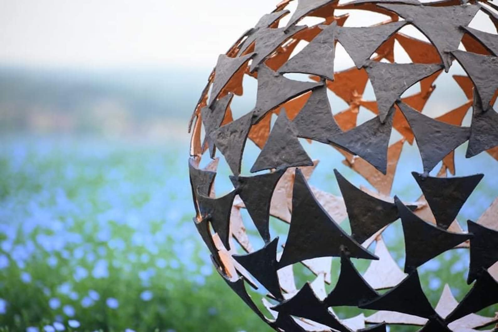 Handmade Metal Garden Lighting Sphere Sculpture - Matte Black & Copper ...
