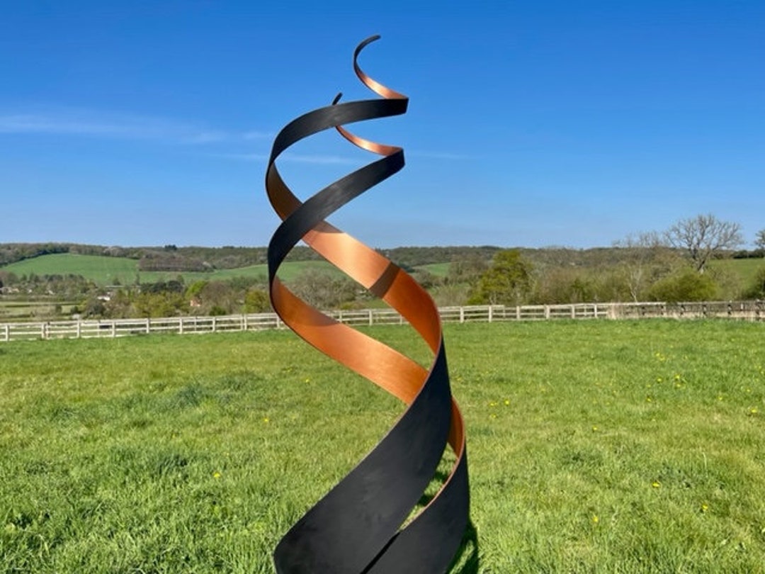 Modern Garden Spiral Flame Sculpture Matte Black & Copper Centre Piece ...