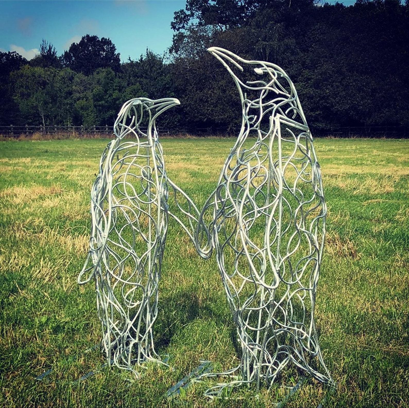 Handmade Metal Penguin Garden Sculpture "perfect Match" Garden Yard Art ...