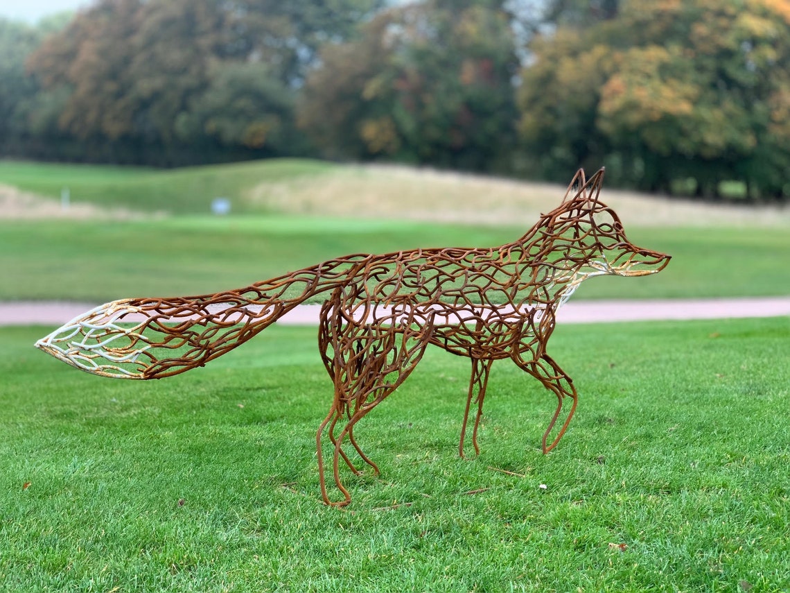 Handmade Metal Rustic Watching Fox Garden Sculpture Garden Yard Art ...