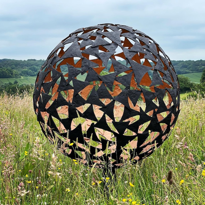 Handmade Metal Garden Lighting Sphere Sculpture - Matte Black & Copper ...