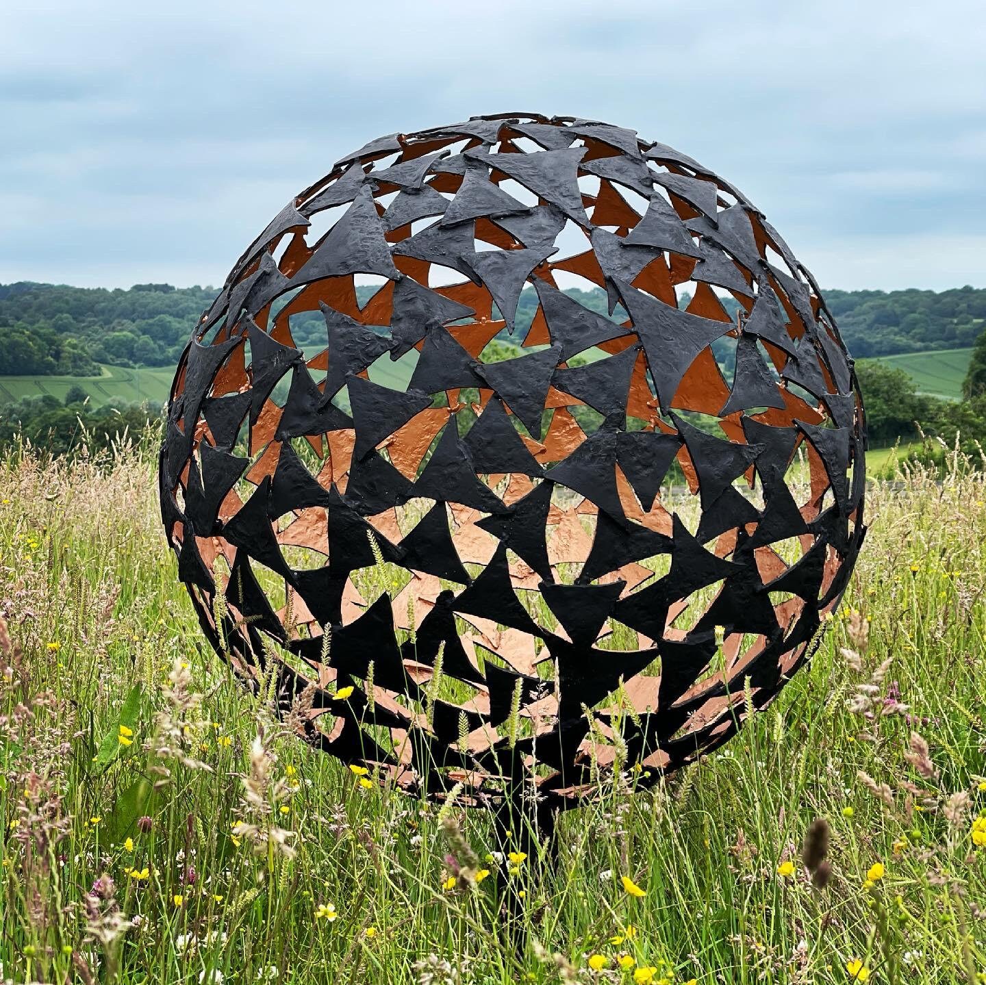 Handmade Metal Garden Lighting Sphere Sculpture - Matte Black & Copper ...