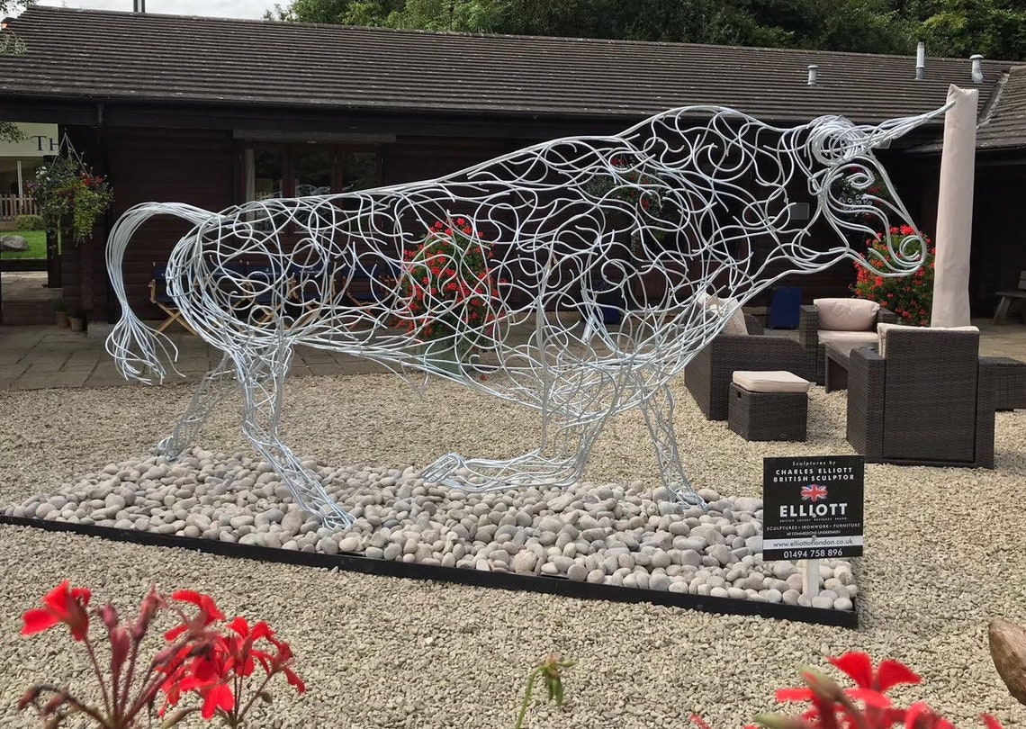 Large Handmade Metal Running Bull Garden Outdoor Sculpture Garden Yard ...