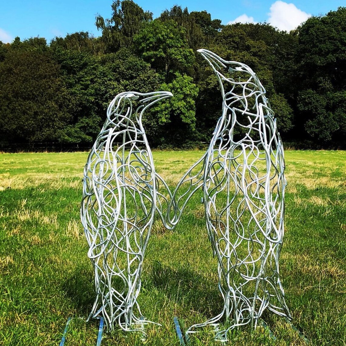 Handmade Metal Penguin Garden Sculpture "perfect Match" Garden Yard Art ...
