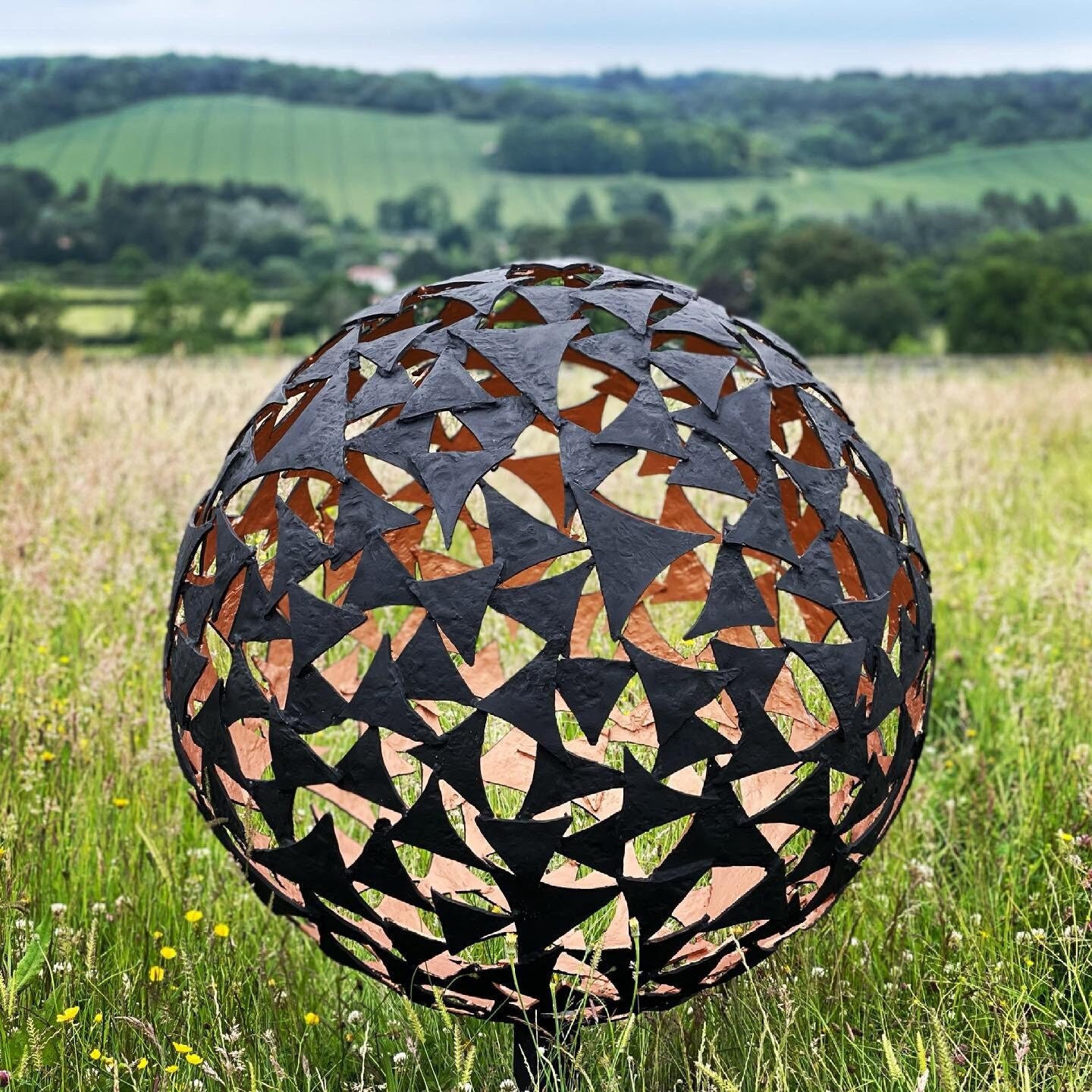 Handmade Metal Garden Lighting Sphere Sculpture - Matte Black & Copper ...