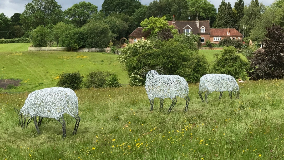 Handmade Metal Sheep Herd Garden Land Field Sculpture Garden Yard Art ...