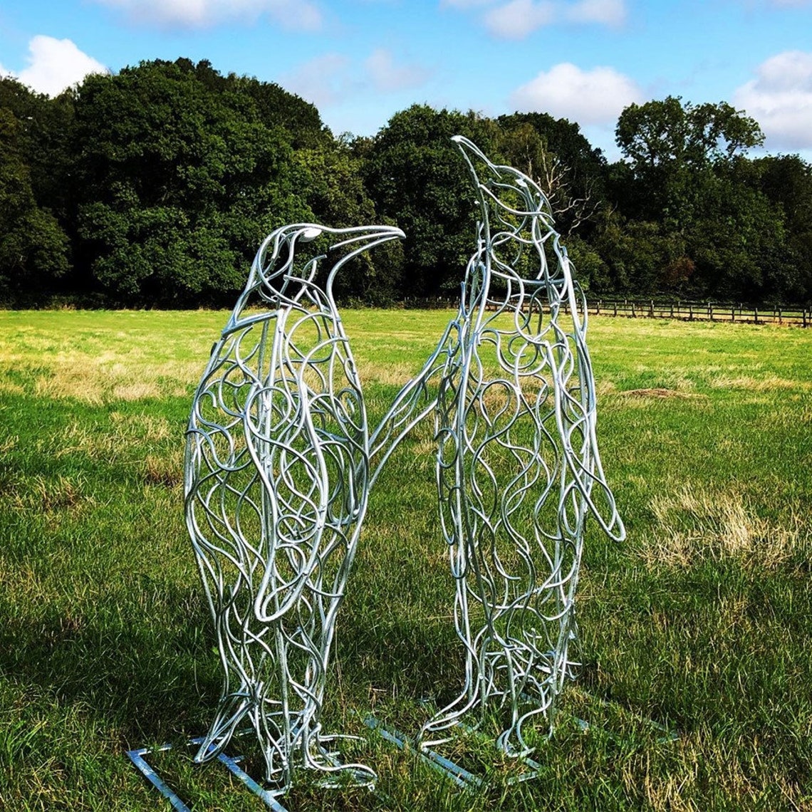 Handmade Metal Penguin Garden Sculpture "perfect Match" Garden Yard Art ...