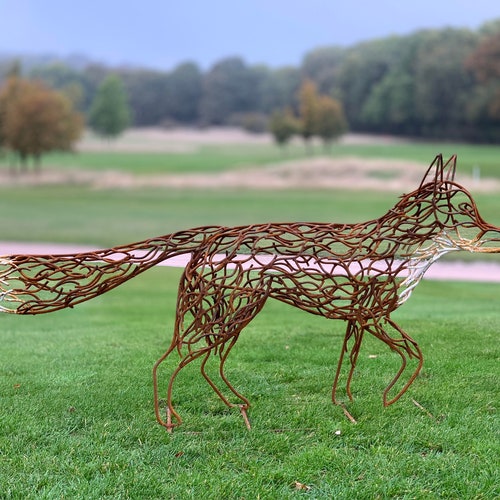 Handmade Metal Rustic Watching Fox Garden Sculpture Garden | Etsy
