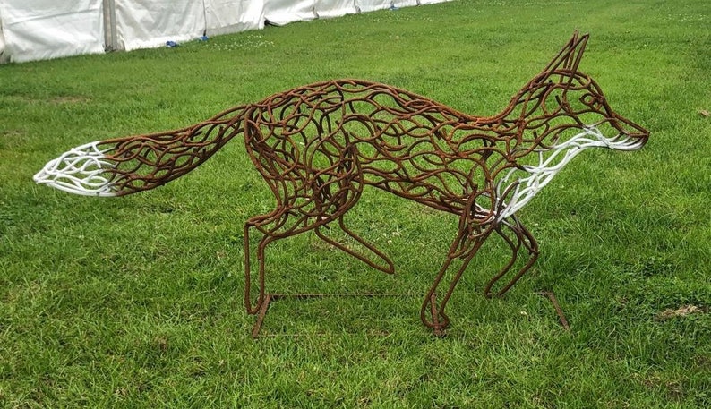 Handmade Rustic Metal Running Fox Garden Sculpture Garden Yard Art - Etsy
